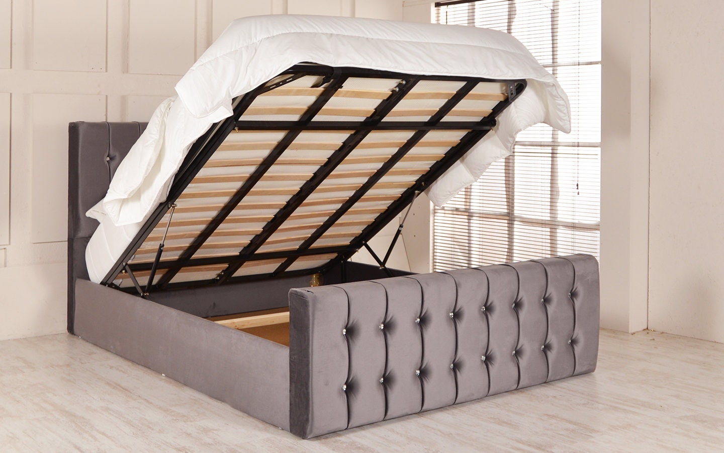Brooklyn Gas Lift Ottoman Bed Frame All Sizes Available Diamante Buttons Esupasaver Made in UK Etsy