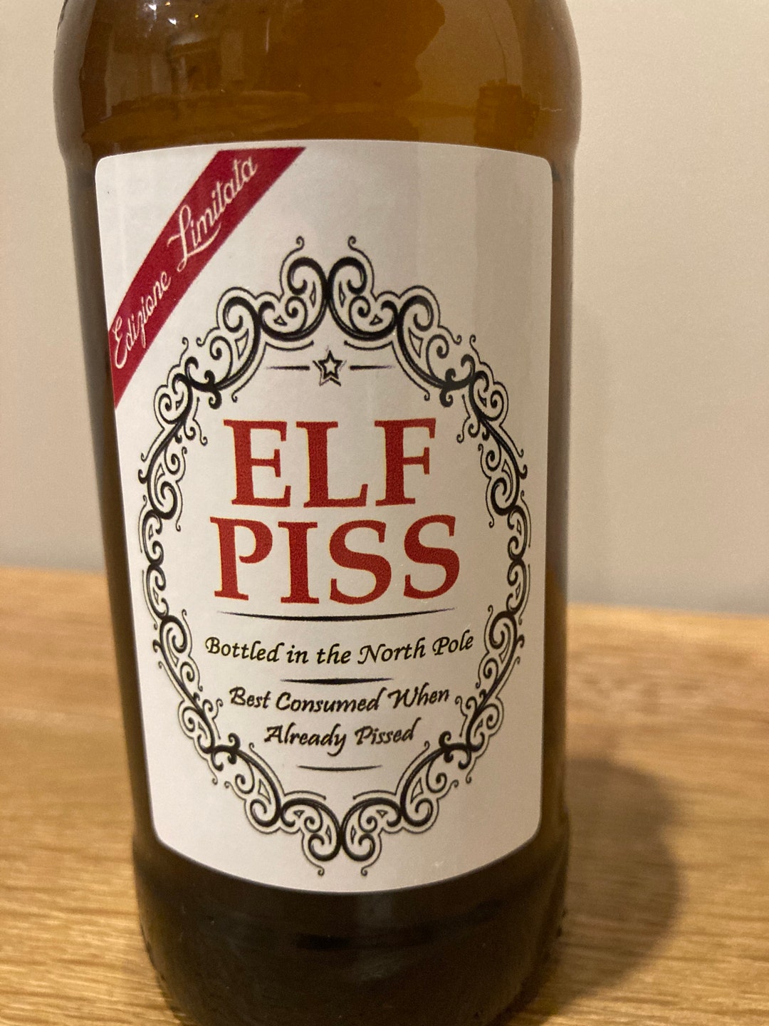 4 X ELF P!ss Beer Bottle Labels Christmas Funny Novelty Joke Humour ...