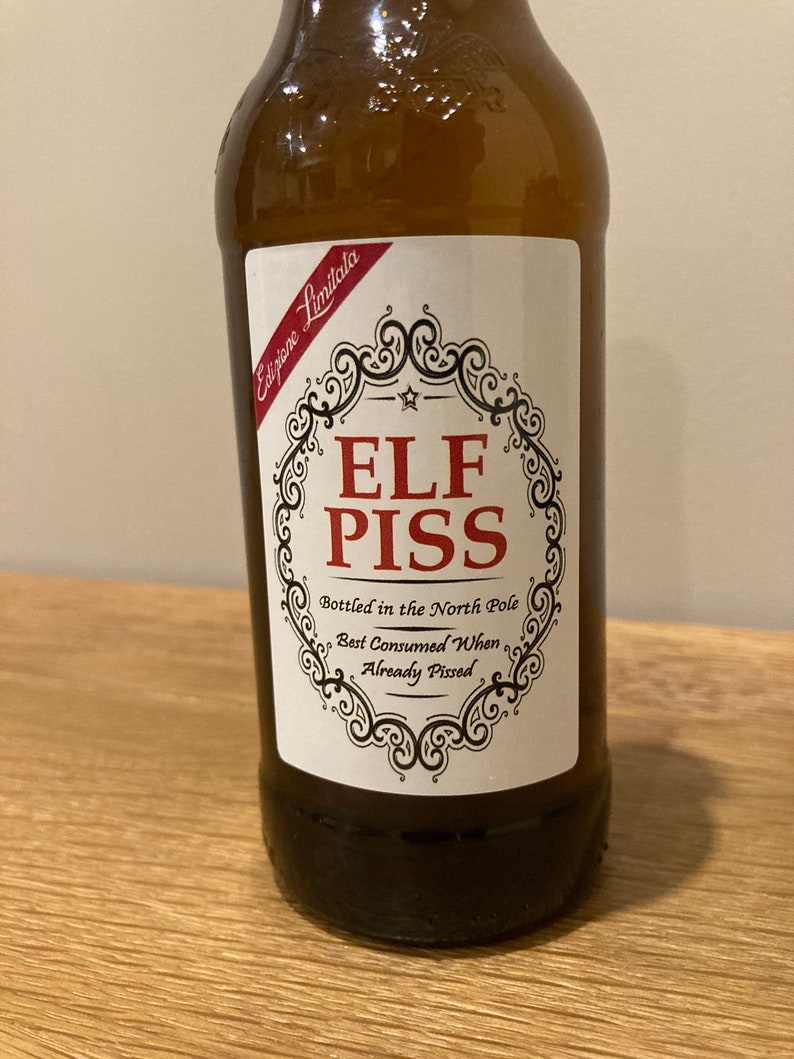 4 X ELF P!ss Beer Bottle Labels Christmas Funny Novelty Joke Humour ...
