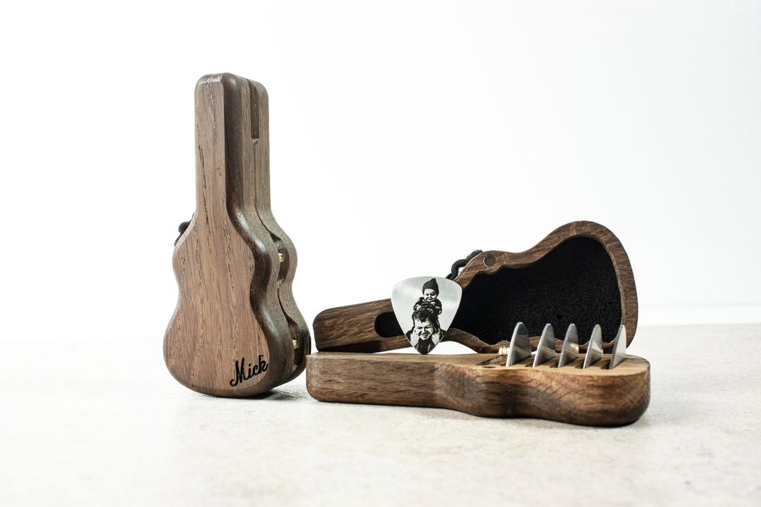 Personalized Oak Guitar Pick Box: Engraved Wooden Guitar Case - Etsy