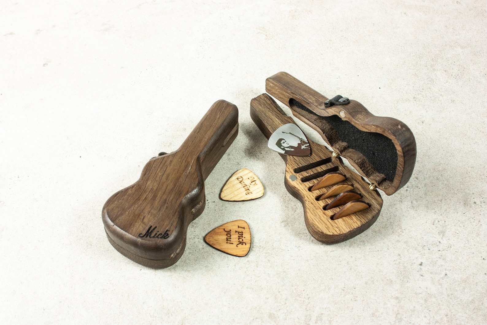 Personalized Wooden Guitar Pick Holder – Engraved Pick Case, Gift for ...