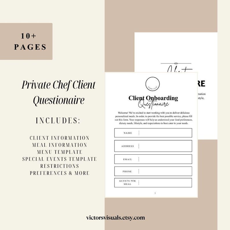 Private Chef Client Questionnaire Template | Editable Canva Template ...