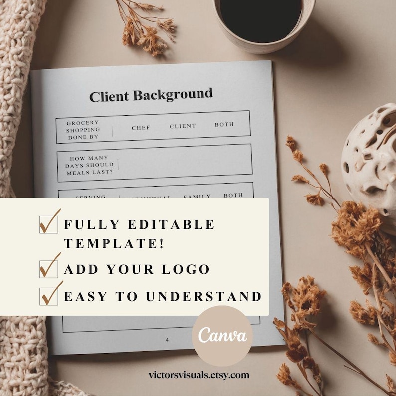 Private Chef Client Questionnaire Template | Editable Canva Template ...