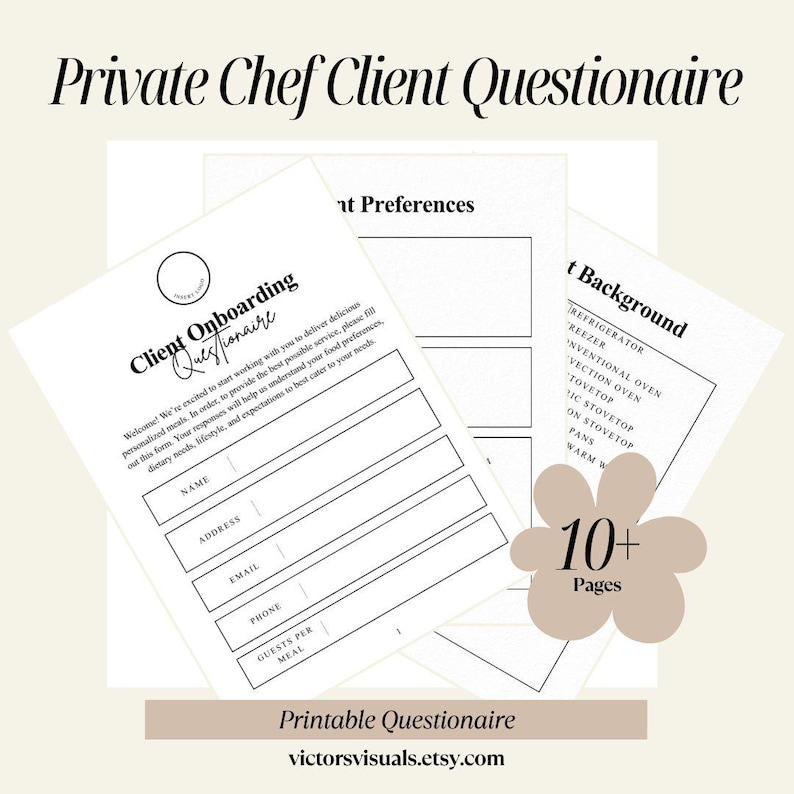 Private Chef Client Questionnaire Template | Editable Canva Template ...