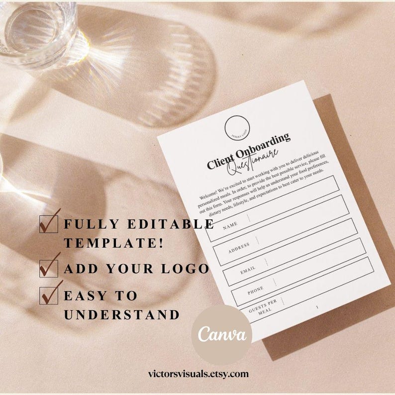 Private Chef Client Questionnaire Template | Editable Canva Template ...