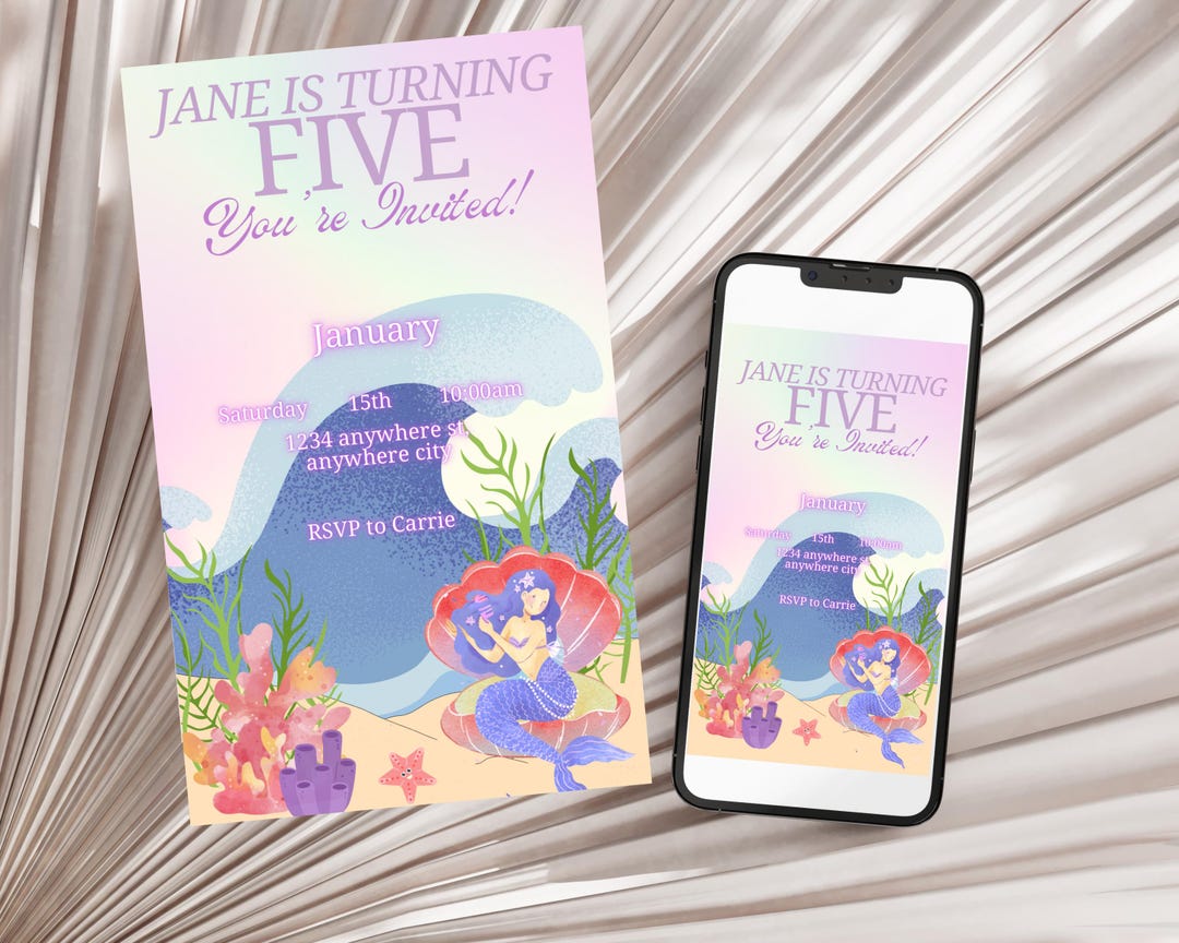 Editable DIGITAL Mermaid Birthday Invitation, Mermaid Bash, Under the ...
