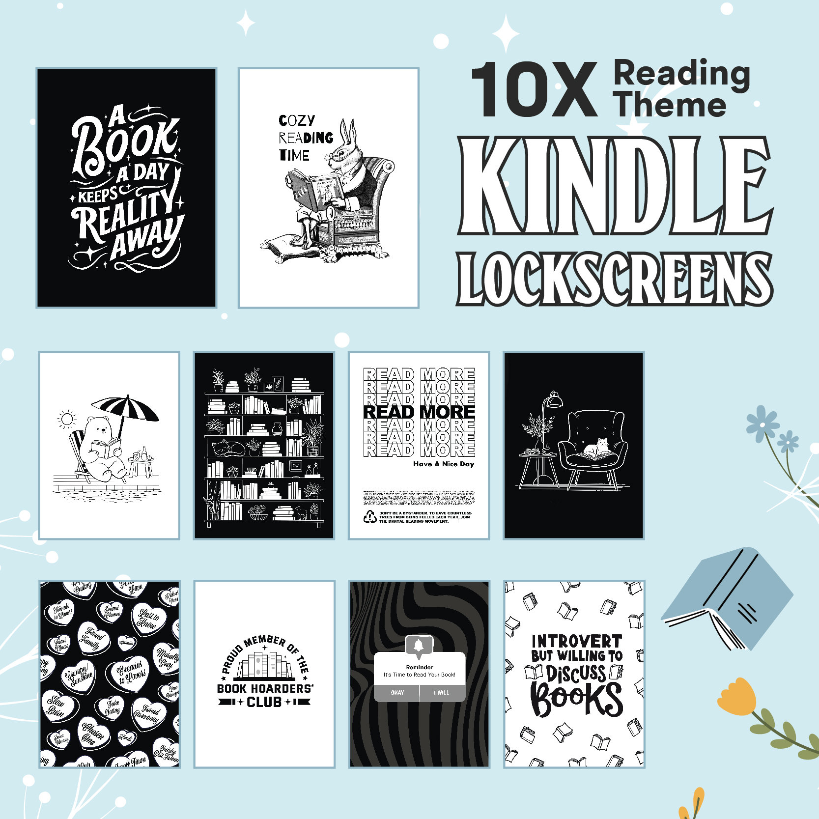 10 Kindle Lock Screen Screensaver Reading Theme .epub File Digital ...