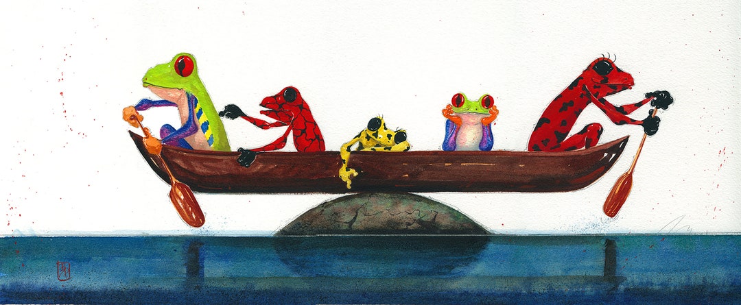 Paper Whimsical Frog Art, "are We There Yet" Fun Colorful Art - Etsy