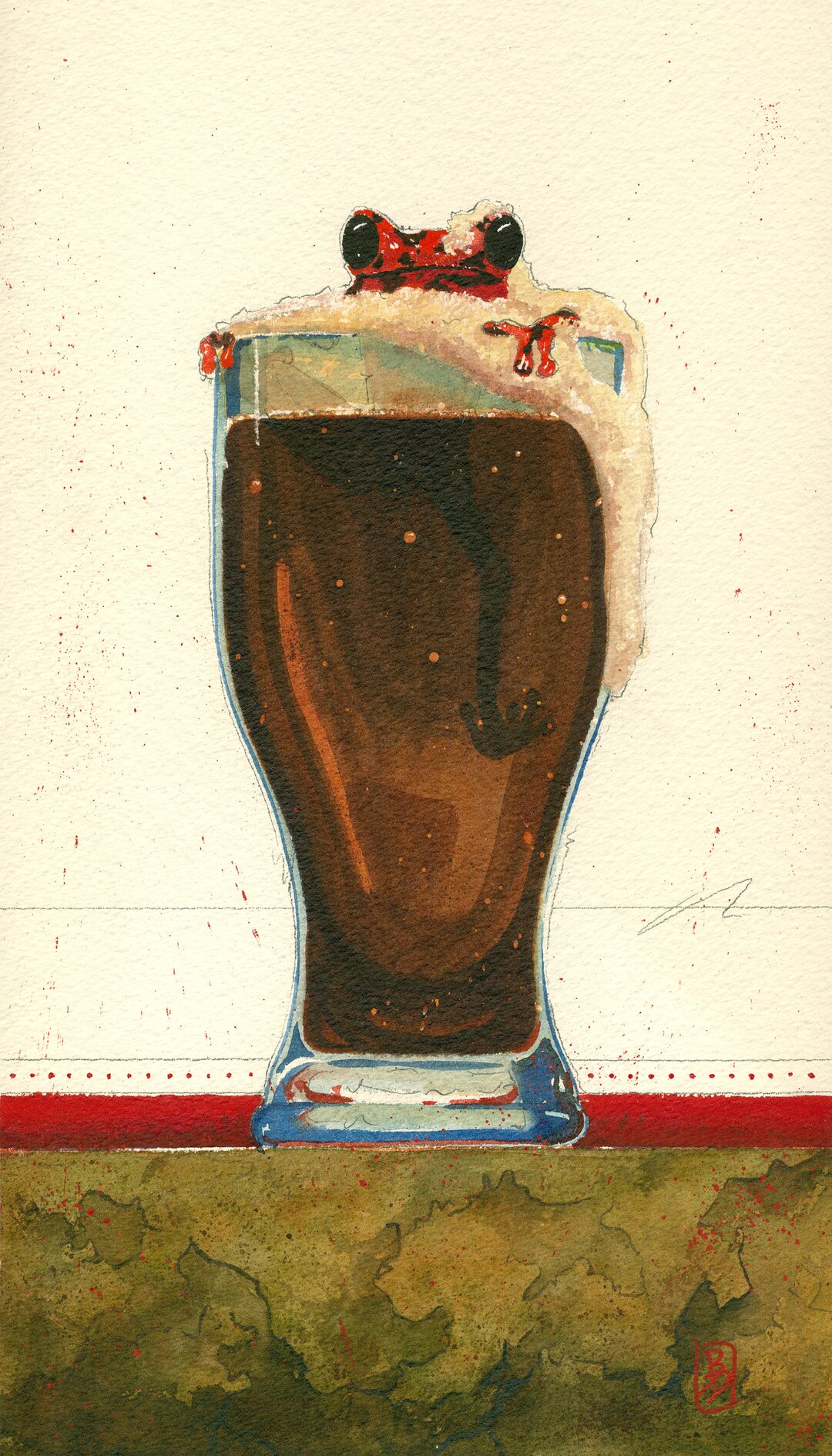 Paper Art Print- Beer Art, Frog Art, Bar Art, Whimsical Frogs and Beer ...
