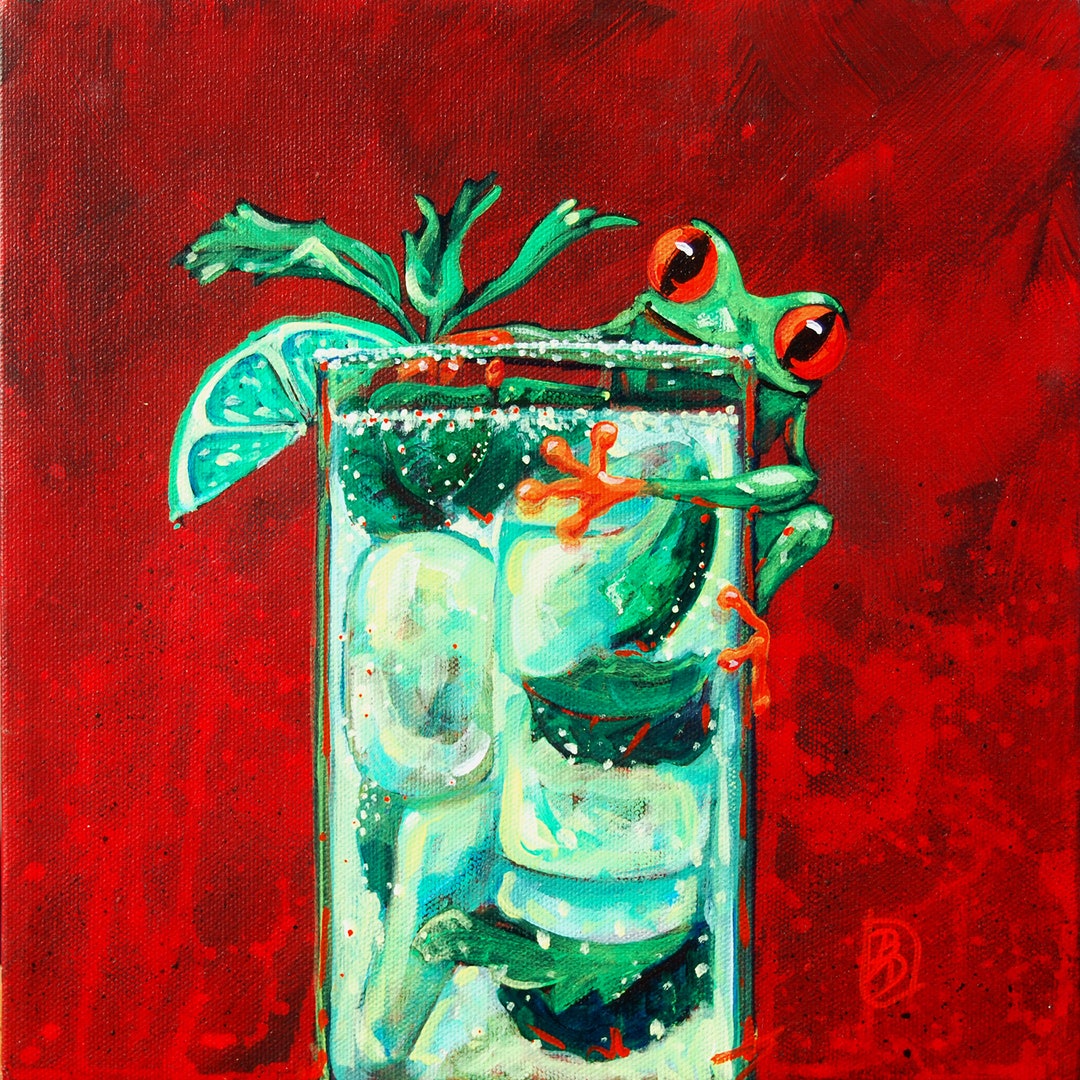 Canvas Panel Art Print-mojitos, Frogs, "hi!" Whimsical Frogs, Bar Art ...