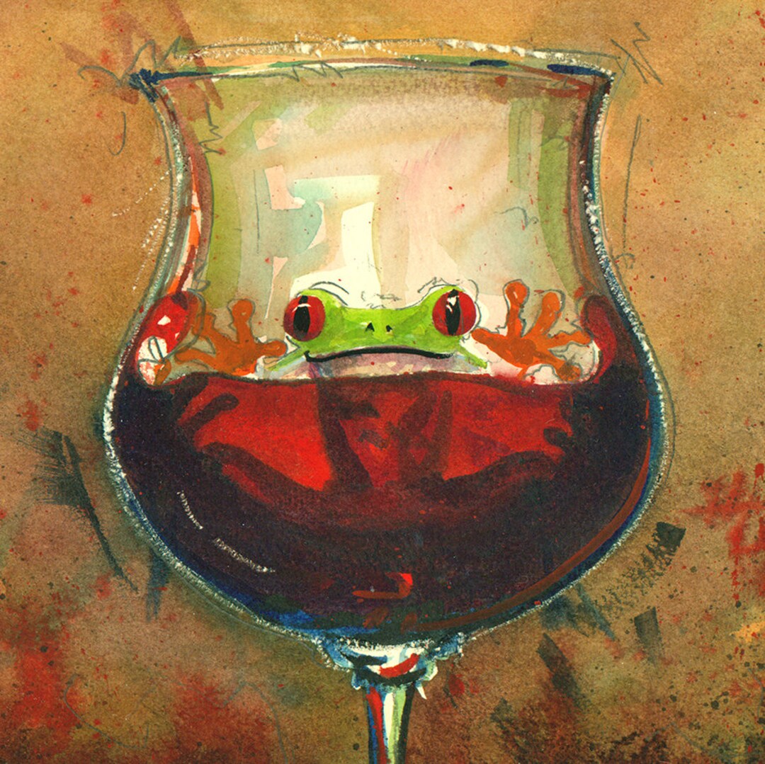 Canvas Art Print-wine, Whimsical Frogs "uh Oh #3" Whimsical Art, Frogs ...