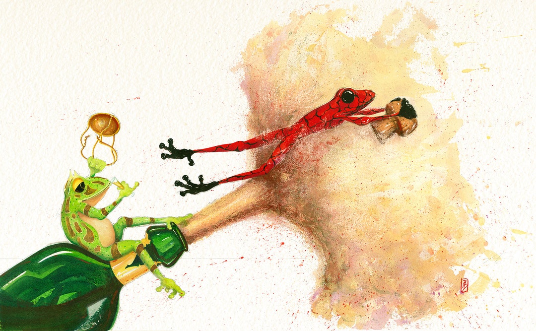 Paper Art Print- Champaign , Whimsical Frogs "see Ya!" Whimsical Art ...