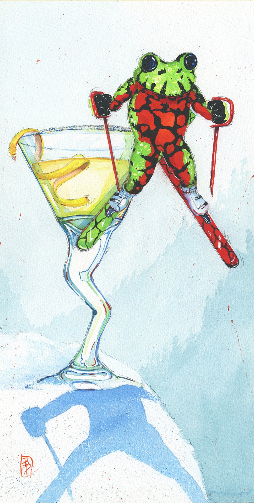 Canvas Panel Art Print-martini's, Frogs, Martini "lemon Drop" Whimsical ...