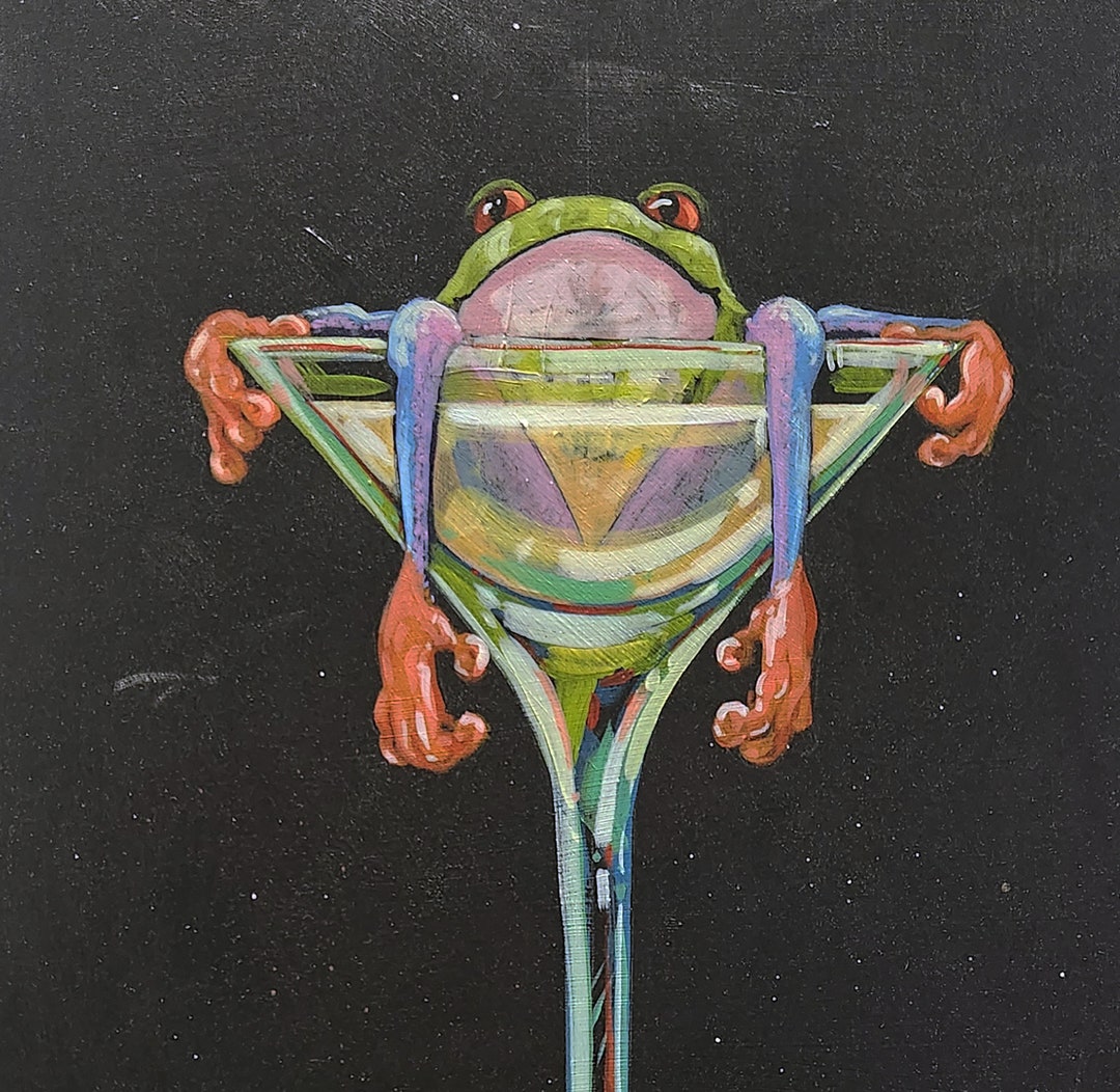 Title "chillin" Frog and Martini, Original Art - Etsy