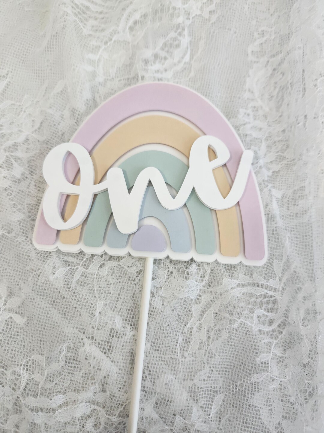 Muted Pastel Rainbow Cake Topper / Custom Age Rainbow Cake Pick ...
