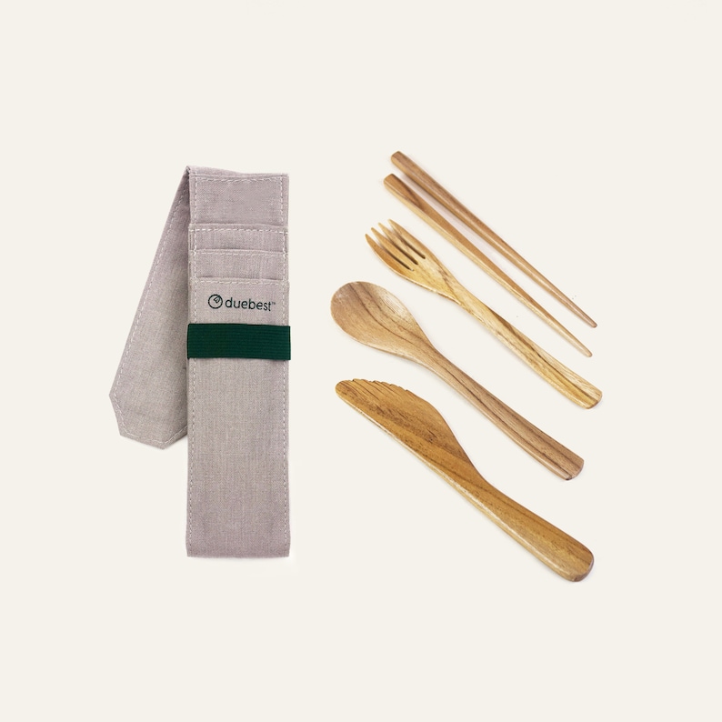 Handmade Teak Wood Cutlery Set 4PC | Reusable Utensils Travel Set W ...