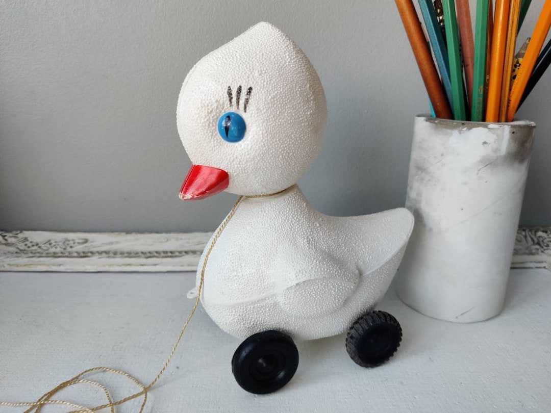 Very Rare Soviet Vintage White Duck Toy on Wheels, Old Russian Toy ...