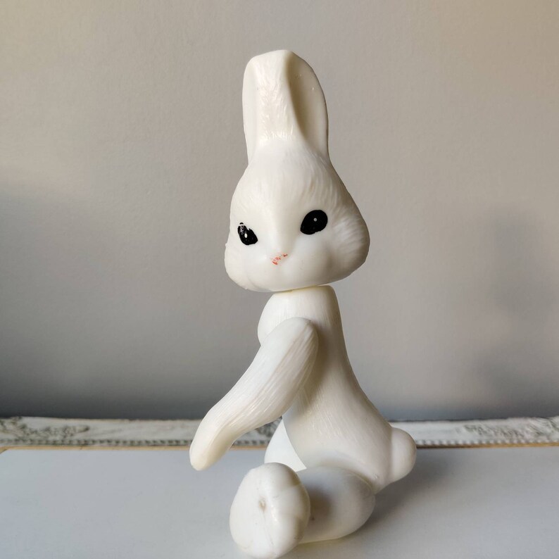 White Vintage Plastic Movable Bunny Toy, Soviet Era, Collectible, 70's ...