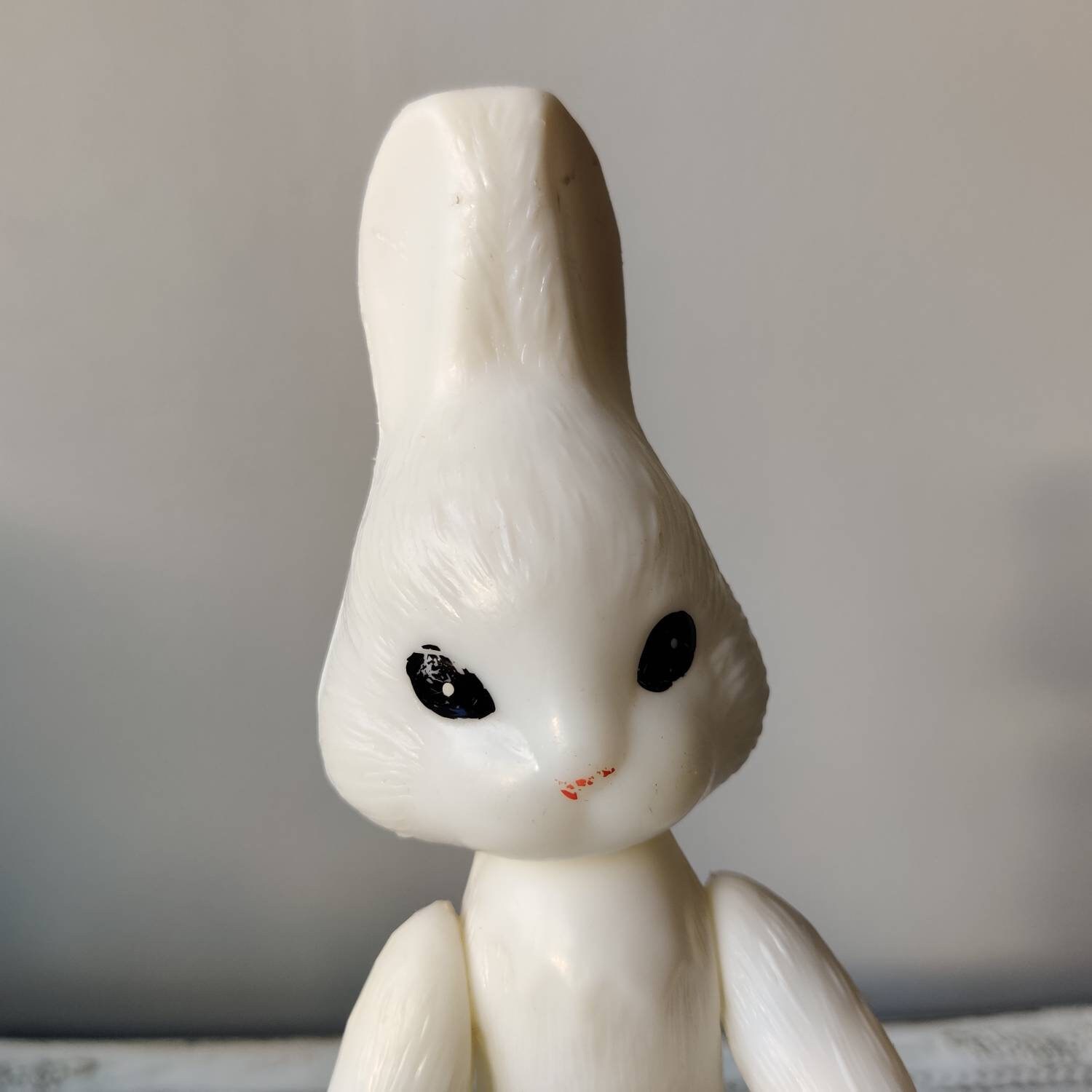 White Vintage Plastic Movable Bunny Toy, Soviet Era, Collectible, 70's ...