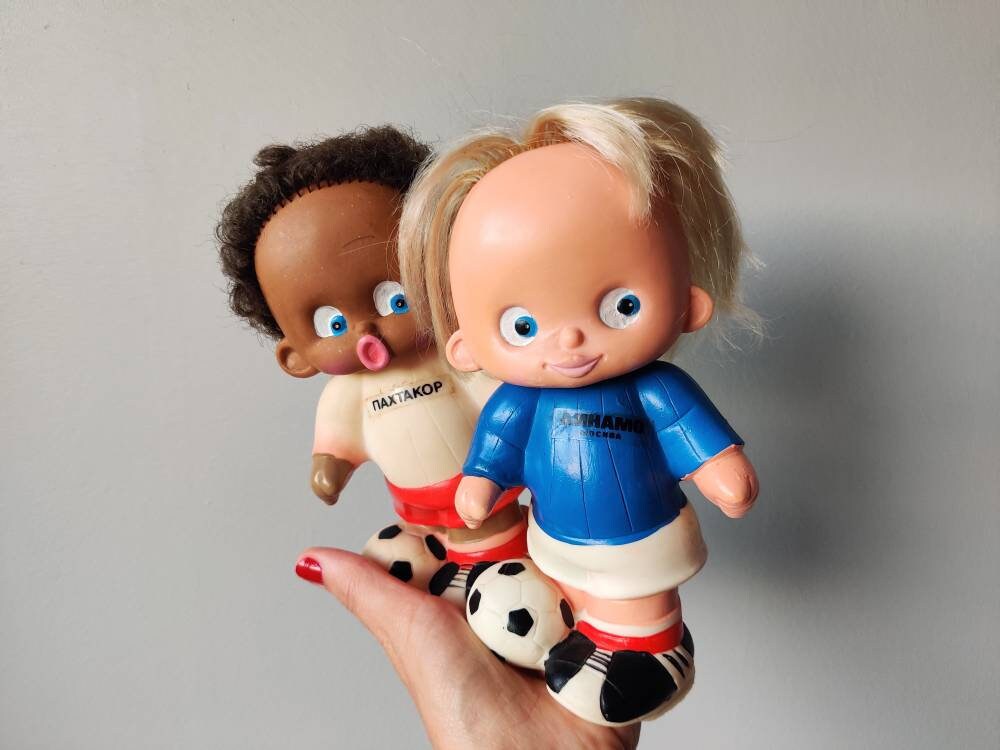 Soviet Footballer Toy Dolls, Football, Soccer, Rubber, Set of 4 Players ...