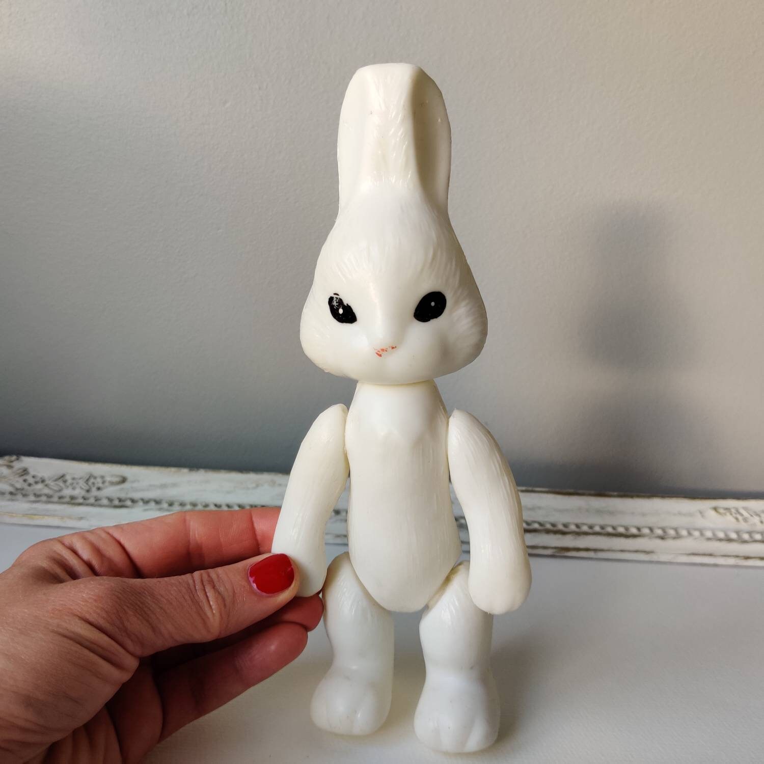 White Vintage Plastic Movable Bunny Toy, Soviet Era, Collectible, 70's ...