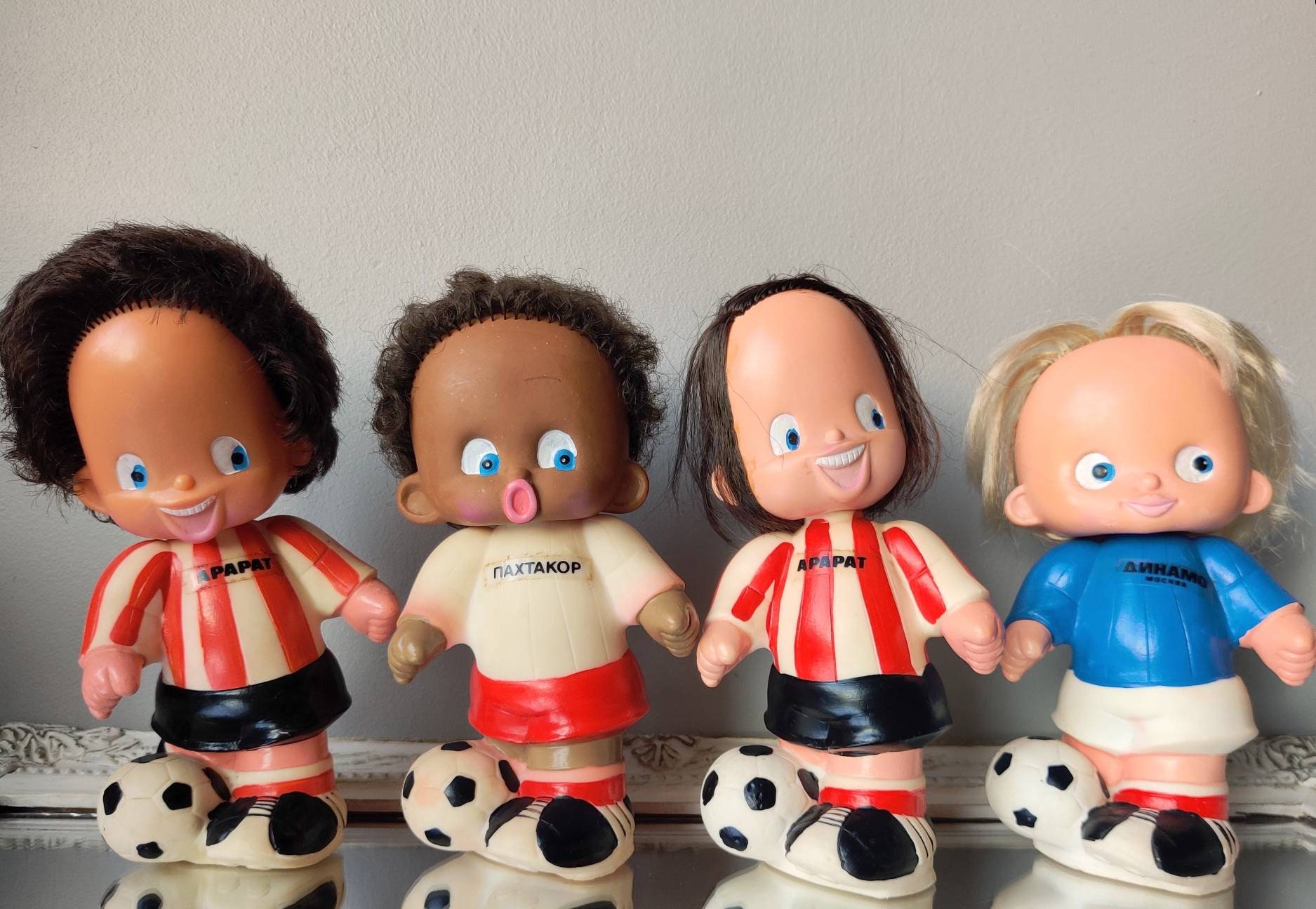 Soviet Footballer Toy Dolls, Football, Soccer, Rubber, Set of 4 Players ...