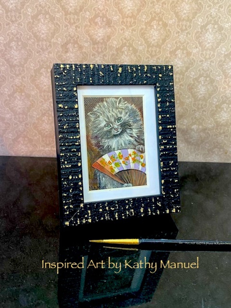 ACEO Framed Small Hand Painted After Louis Wain, Flirt With the Fan ...