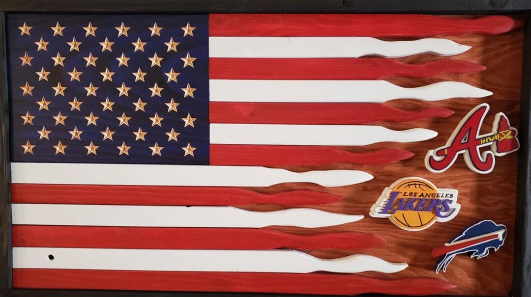 Custom Wooden American Flag With Personalized Logos - Etsy