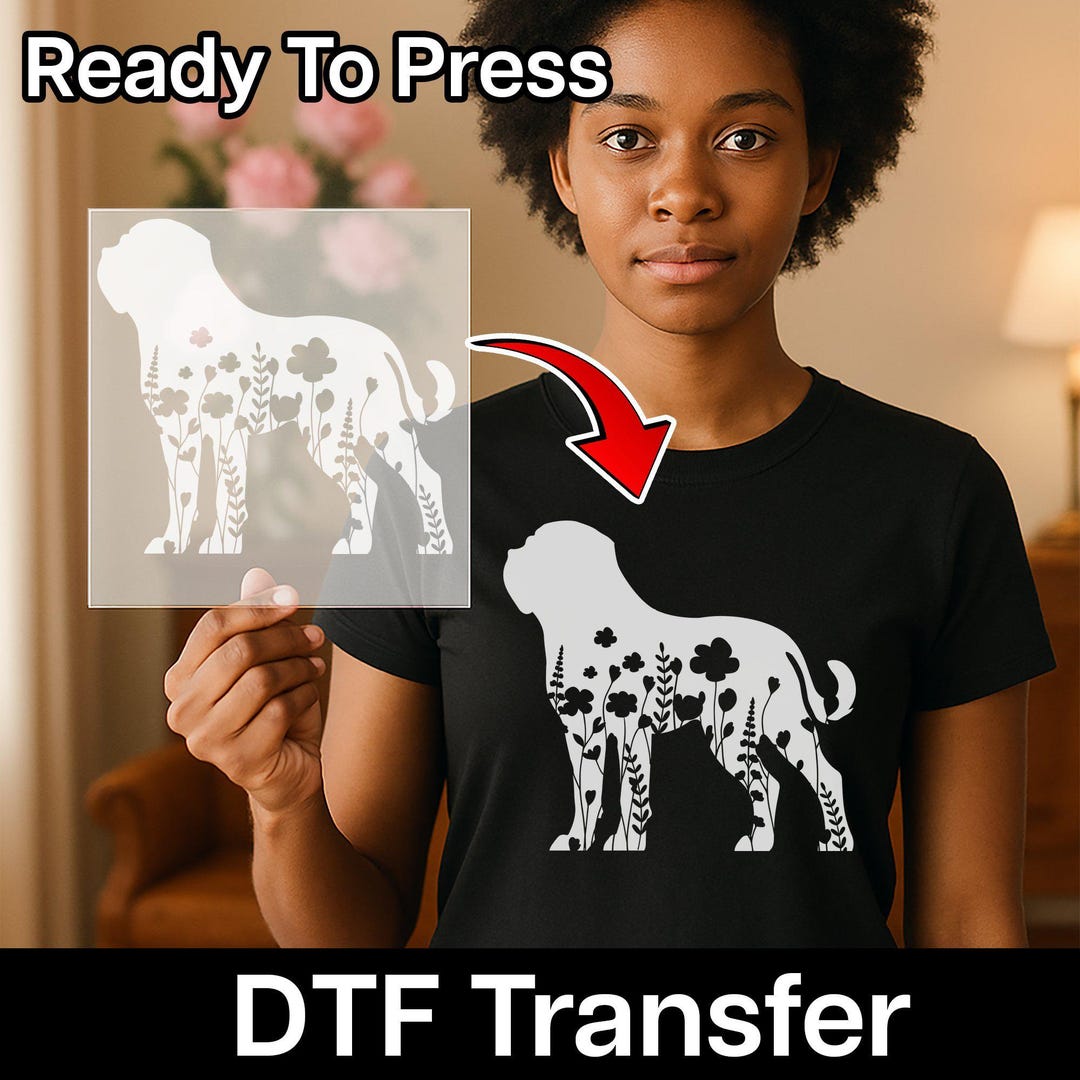 Dog With Flowers DTF Transfer, Ready to Press Dog DTF Transfer, Floral ...