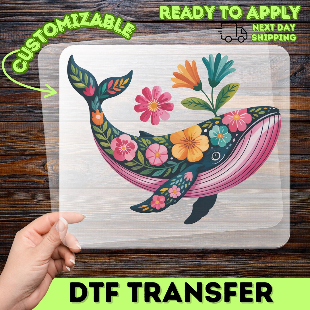 Whale Floral Design DTF Transfer for Nature Lovers, Cheerful Marine ...