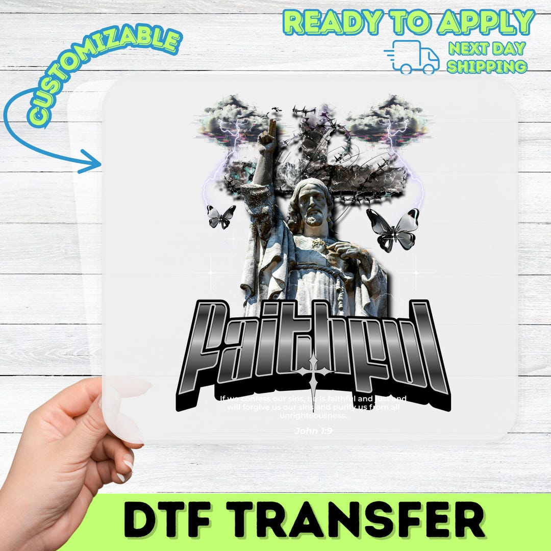 Faithful Religious DTF Transfer Gothic Jesus Shirt Design | Ready to ...