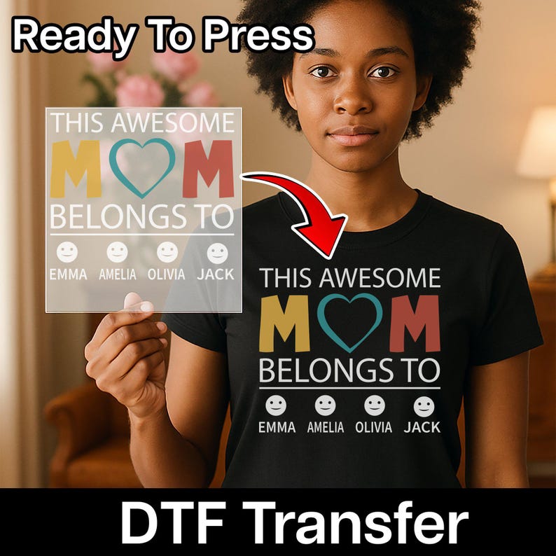 Custom Mom DTF Transfer Ready to Press, This Awesome Mom Belongs to ...