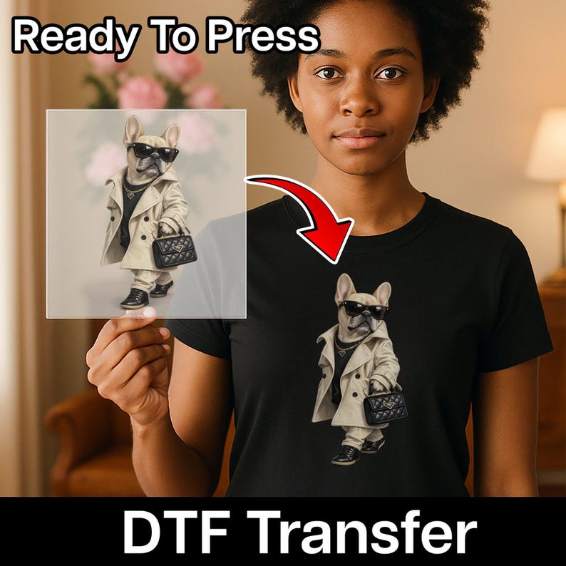 Funny French Bulldog Fashion DTF Transfer, Dog With Sunglasses and ...