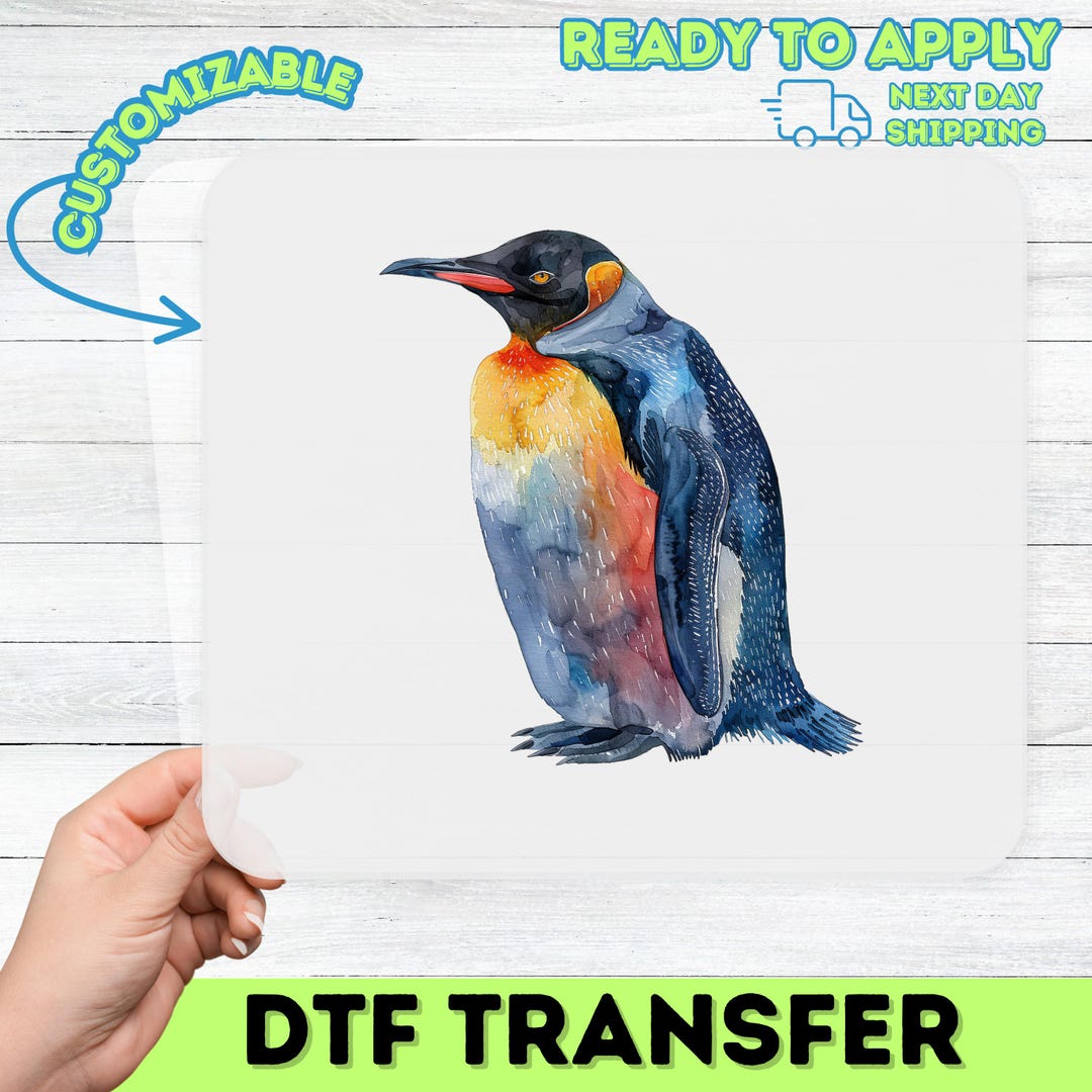 Cute Watercolor Penguin DTF Transfer Ready to Press for Nature Lovers T ...