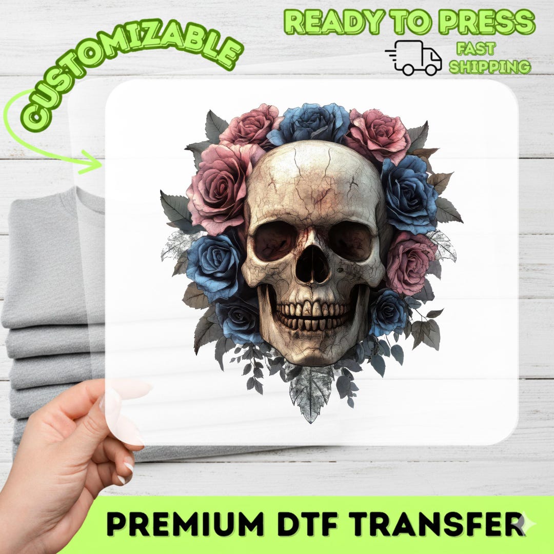Día De Los Muertos Floral Skull DTF Transfer, Day of the Dead Floral ...