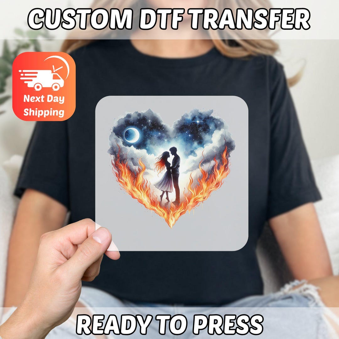 Romantic Couple Silhouette DTF Transfer, Celestial Love Iron-on Decal ...