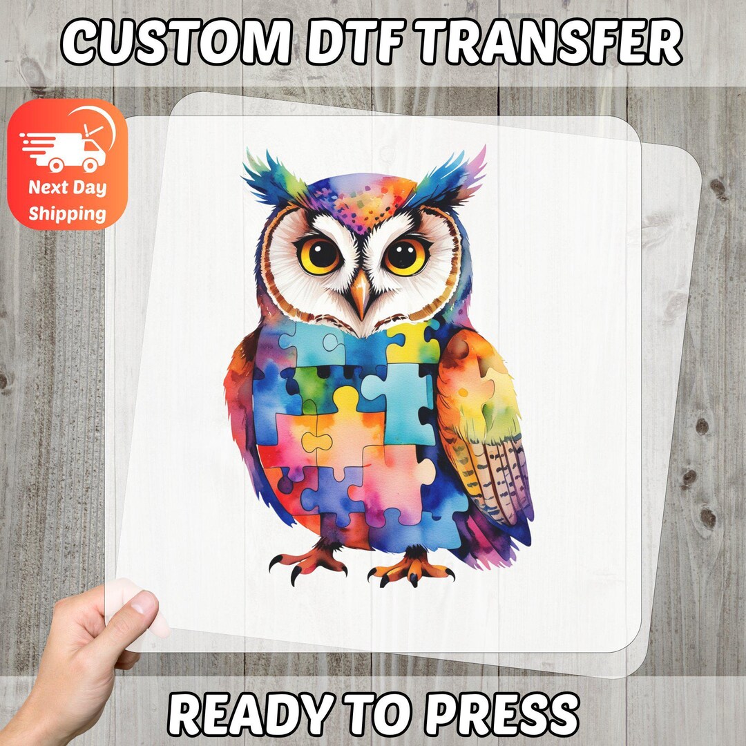 Watercolor Owl Puzzle DTF Transfer, Autism Awareness Iron-on Decal ...