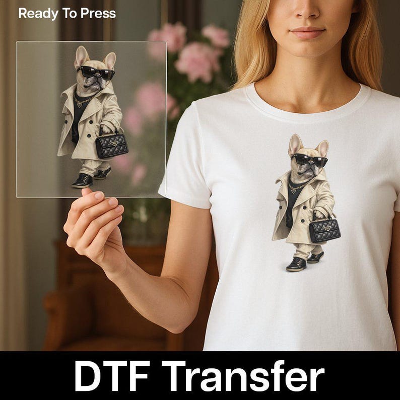Funny French Bulldog Fashion DTF Transfer, Dog With Sunglasses and ...