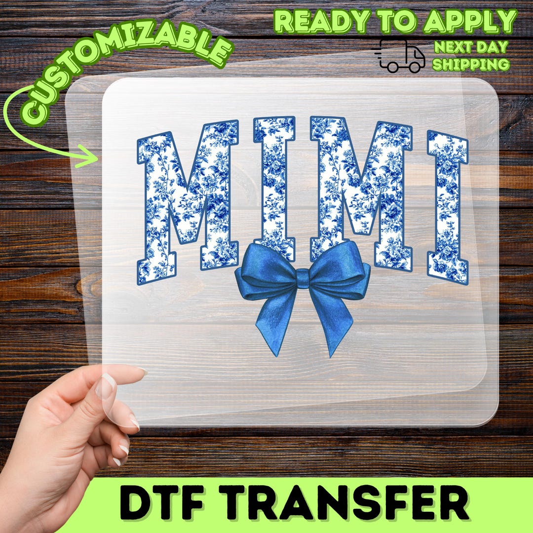 Elegant Mimi Floral DTF Transfer With Blue Bow for Grandmother's Day ...