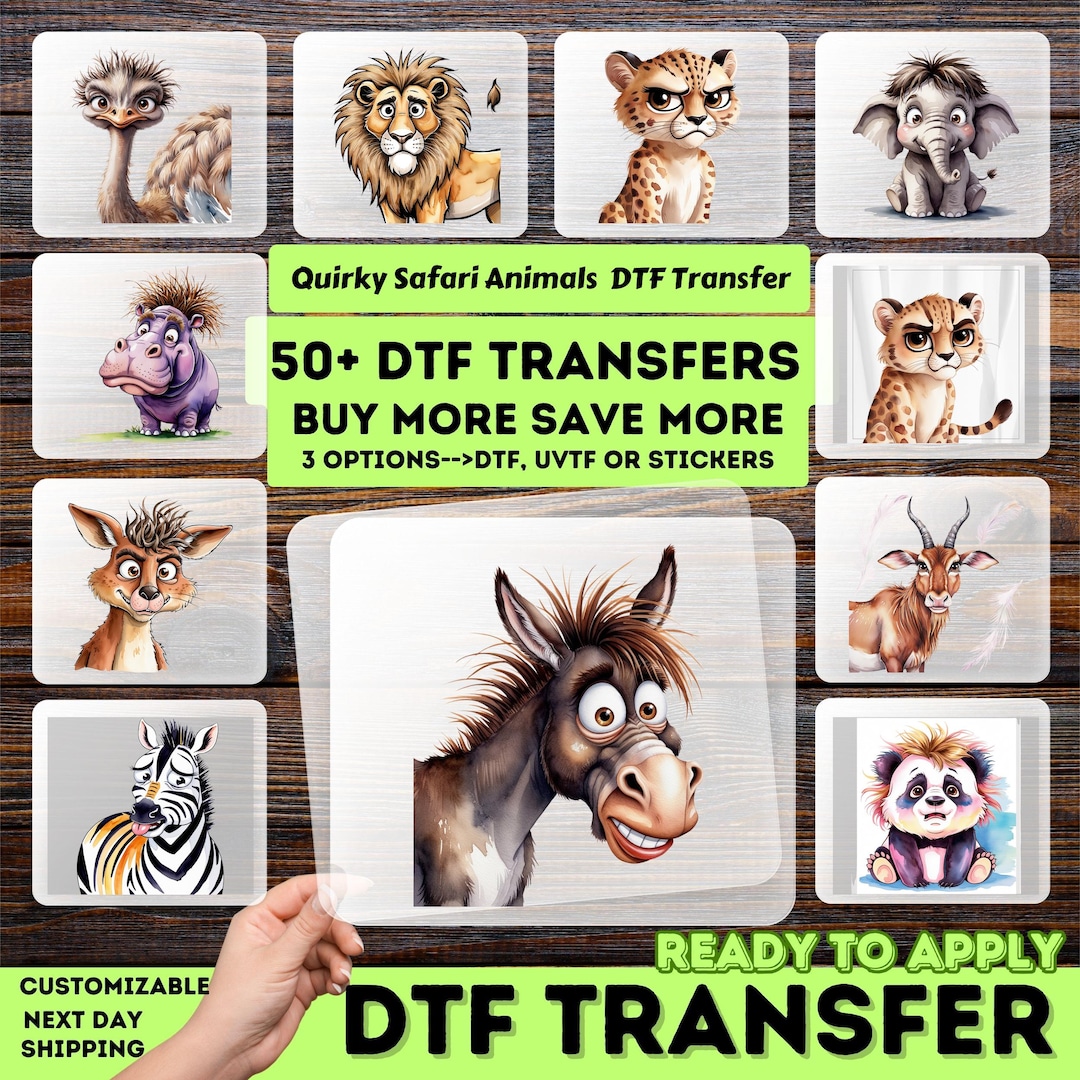 Quirky Safari Animals DTF Transfers - Ready to Press Iron on Vibrant ...