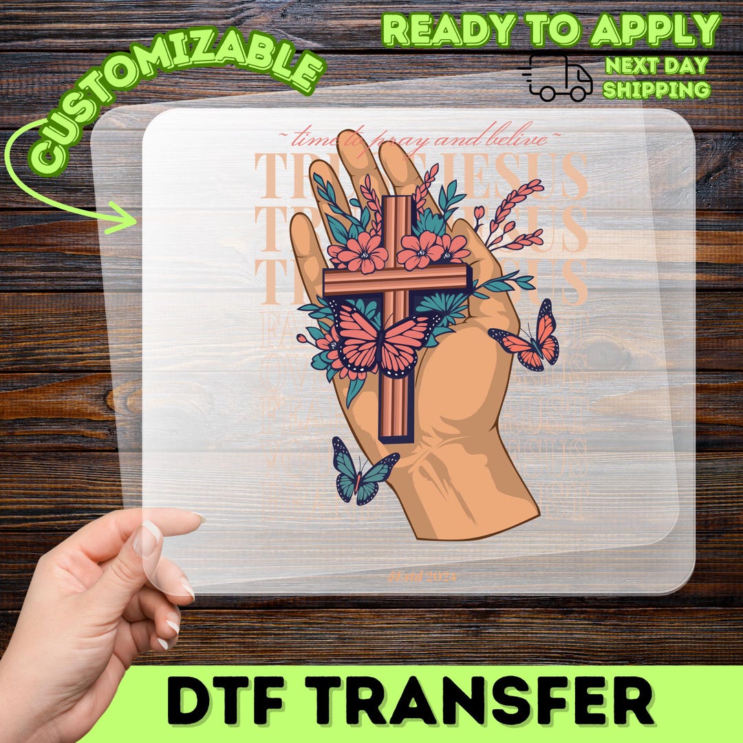 Christian DTF Transfer With Prayer Cross & Butterflies - Spiritual ...