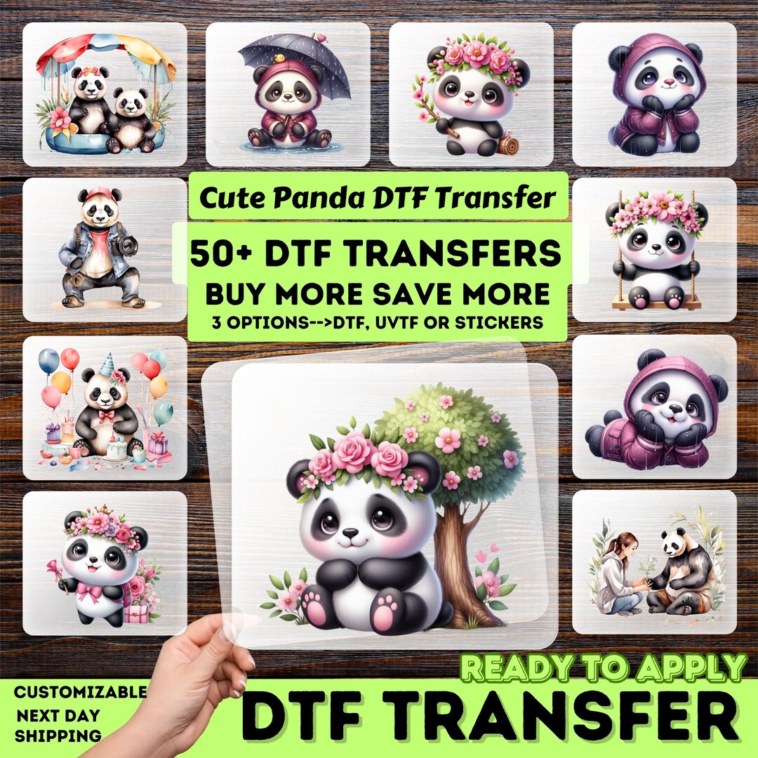 Cute Panda DTF Transfers - Ready to Press Iron on Apparel Gifts for ...