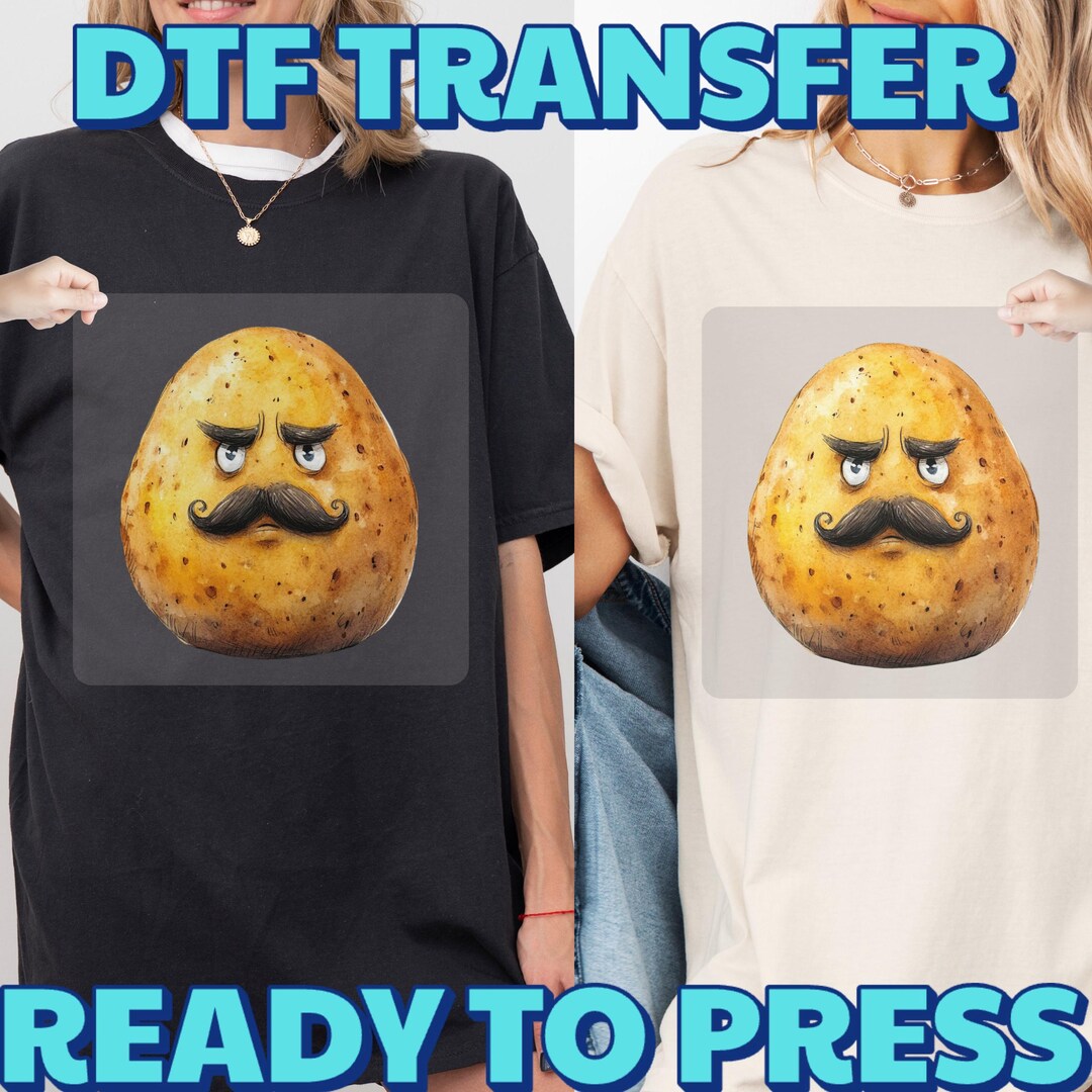 Grumpy Potato With Mustache DTF Transfer, Quirky Watercolor Humor Iron ...
