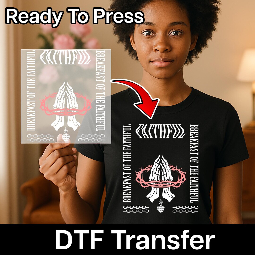 Gothic DTF Transfer Praying Skeleton Hands & Thorns Breakfast of the ...