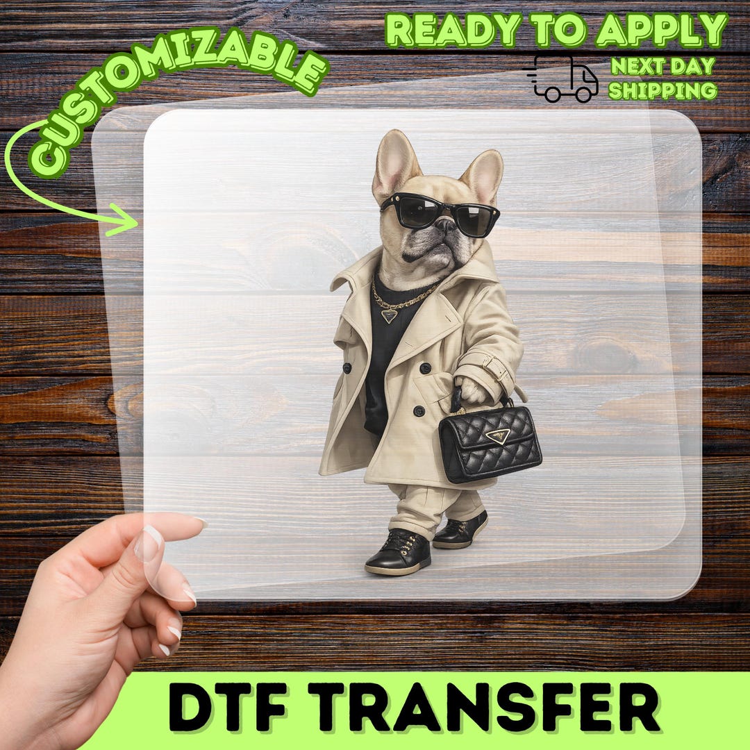 Funny French Bulldog Fashion DTF Transfer, Dog With Sunglasses and ...