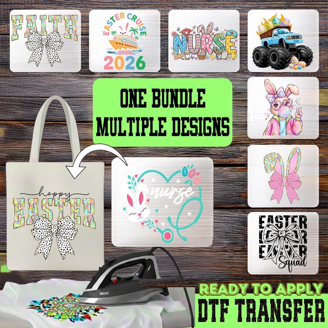 Easter Bunny DTF Transfer for Shirts, Cute Egg Iron on Design, Pastel ...