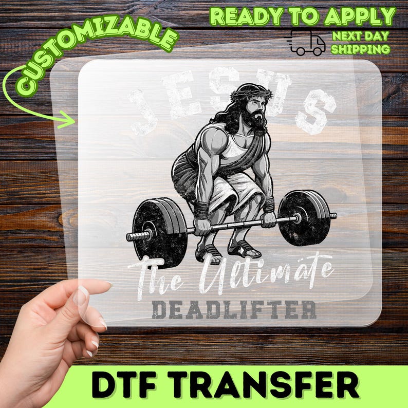 Jesus Weightlifting Humor Retro DTF Transfer, Funny Gym Christian Iron ...