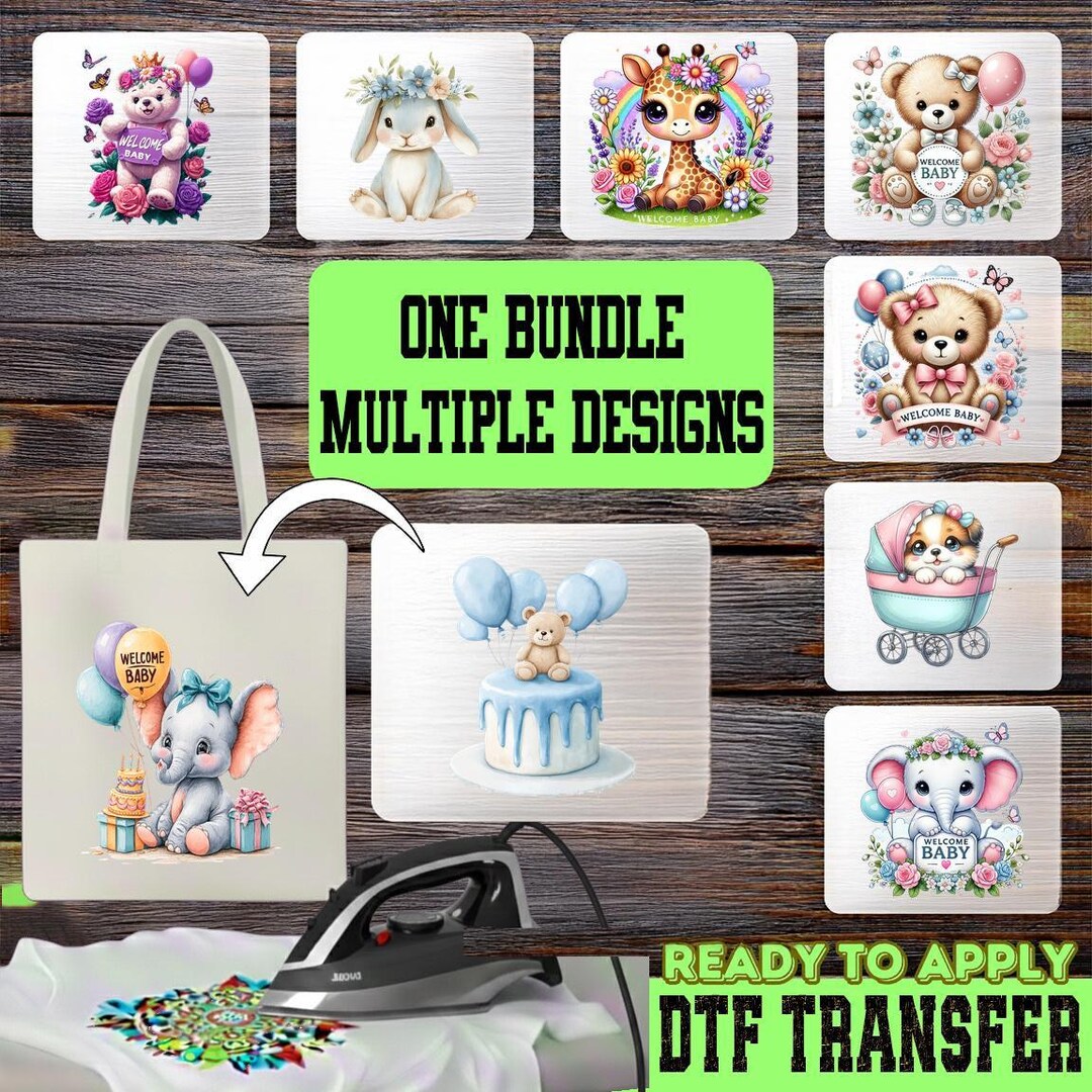 Baby Boy DTF Transfer for Shirts, Blue Animal Iron on Design, Cute ...