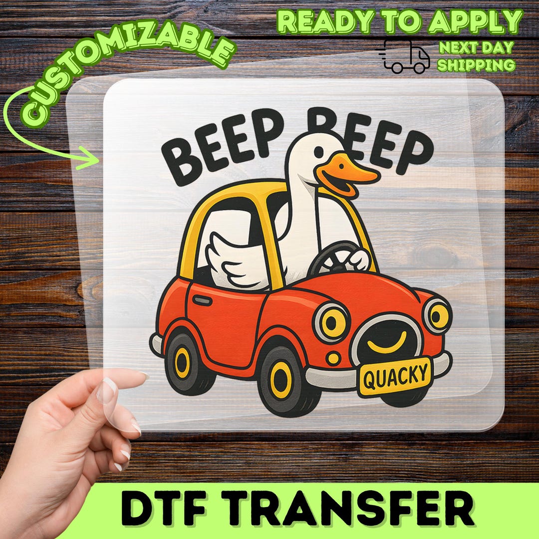 Funny Cartoon Duck Driving Red Car Heat Transfer, Humorous BEEP BEEP ...