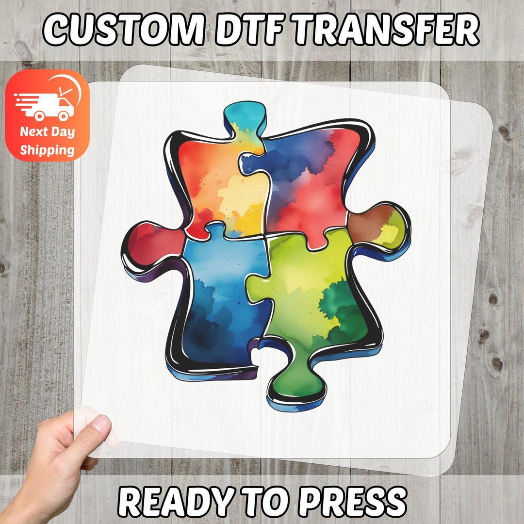 Watercolor Puzzle Piece DTF Transfer, Autism Awareness Iron-on Decal ...